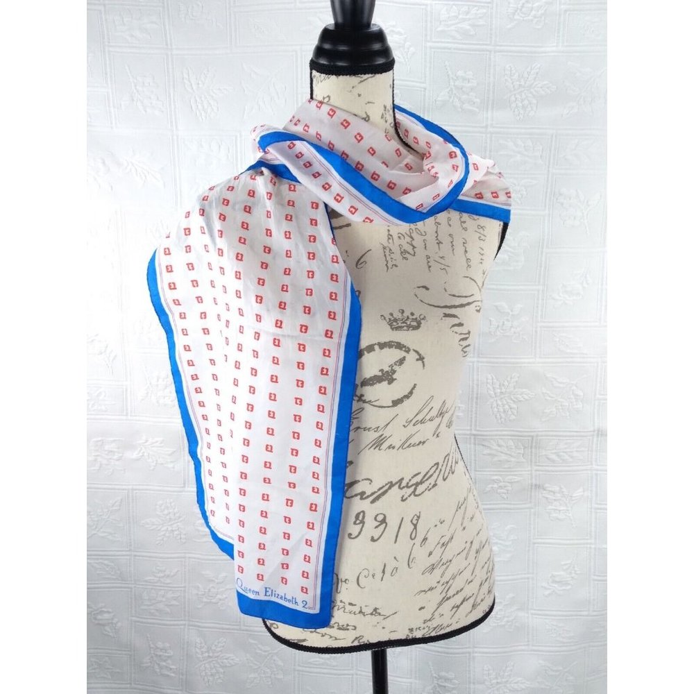 Vintage Queen Elizabeth 2 Cruise Ship Scarf 11" By 53… - Gem
